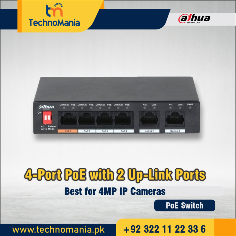 Dahua 6 Port Gigabit Switch with 4 PoE Ports Model: DH-PFS3006-4GT-60 ...