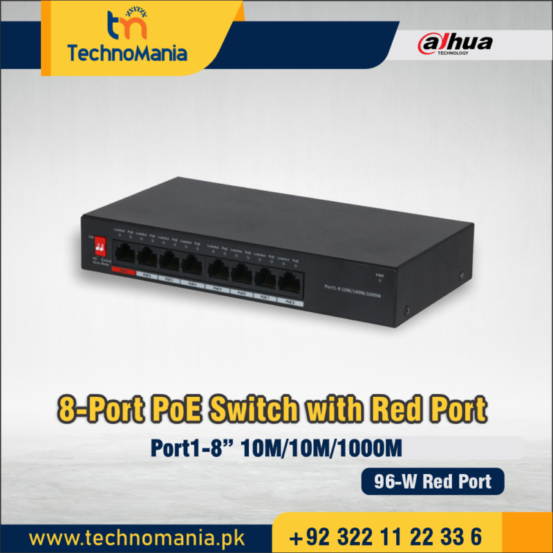 Dahua 8 Port 2.0 99W PoE Switch Model: DH-PFS3008-8GT-96 - TechnoMania
